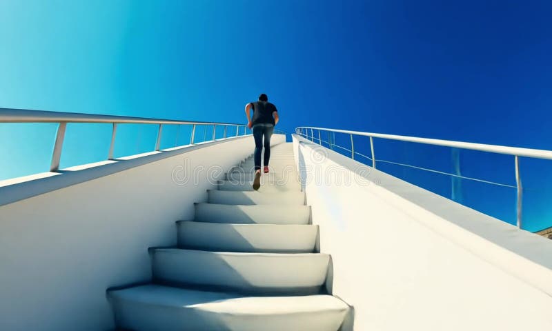 A Man Climbs Stairs, Each Step Reflecting His Determination and ...