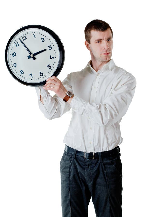 Man and clock stock photo. Image of alarm, confident - 20795632
