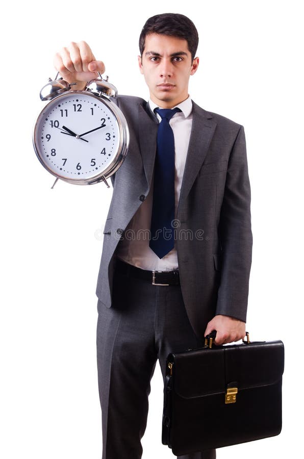 Man with Clock Afraid To Miss Deadline Isolated Stock Image - Image of ...