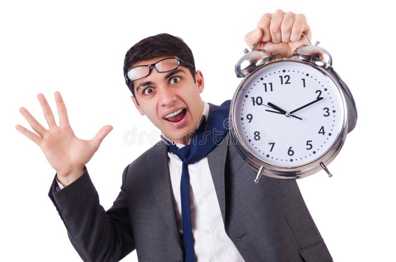 Man with Clock Afraid To Miss Deadline Isolated Stock Image - Image of ...