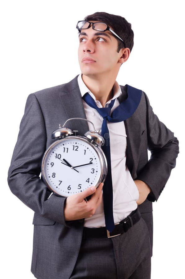Man with Clock Afraid To Miss Deadline Isolated Stock Image - Image of ...