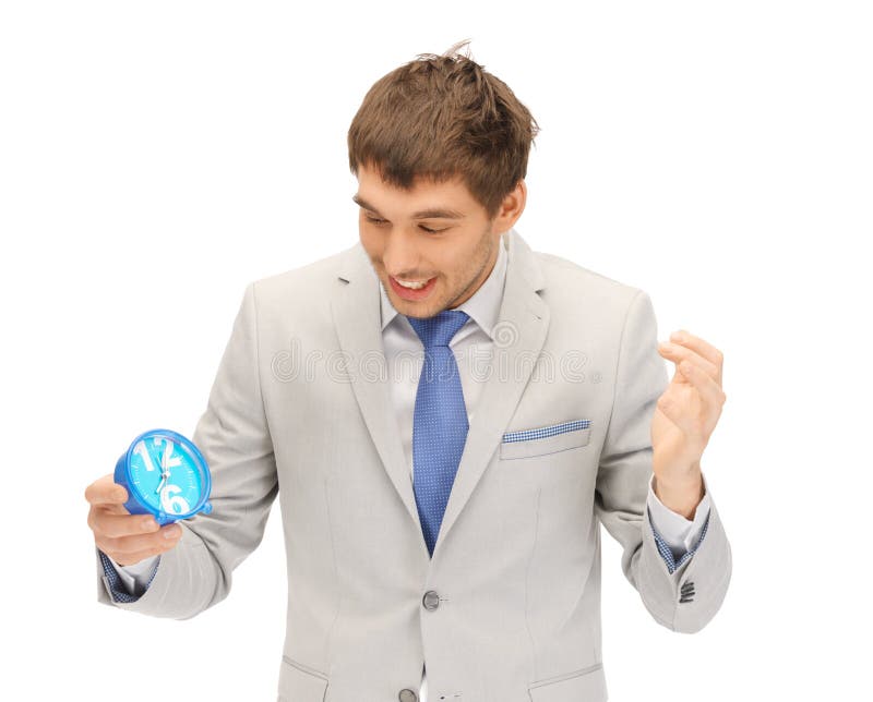 Man with clock stock photo. Image of happy, bright, closeup - 39728598