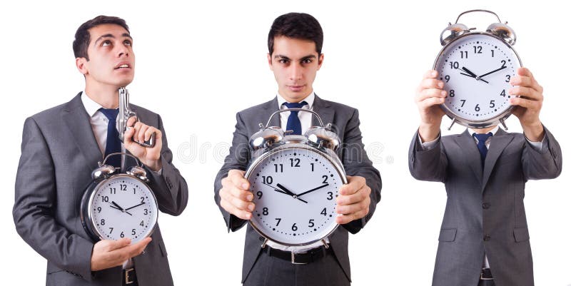The Man with Clock Isolated on White Stock Image - Image of montage ...