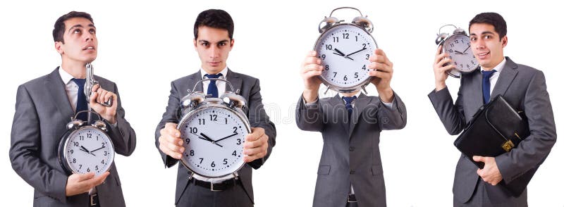 The Man with Clock Isolated on White Stock Photo - Image of business ...