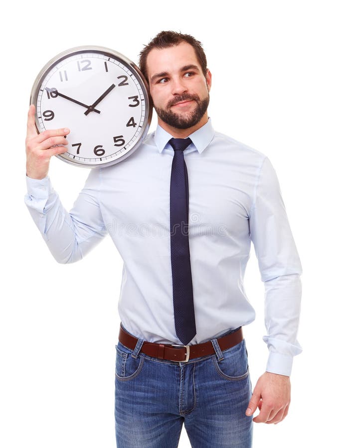 Man with a clock stock photo. Image of male, minute, isolated - 73765282