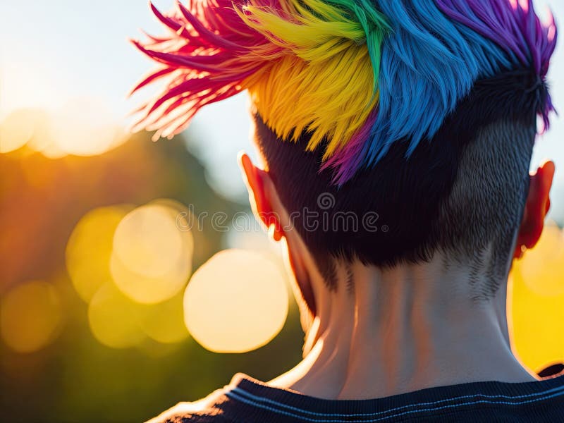 Man Closeup Back View with Rainbow Colored Hair. Ai Generative Stock ...