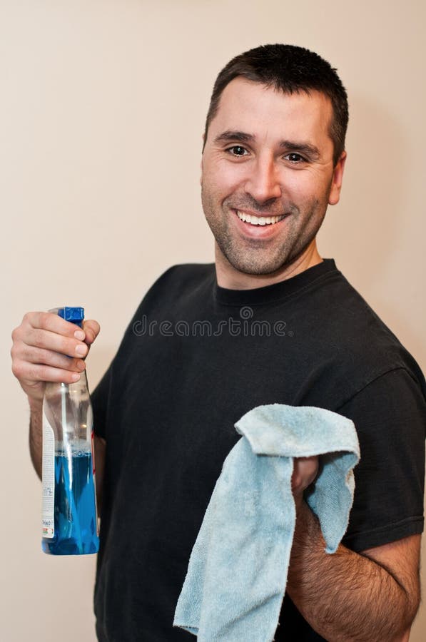 Man With Cloth Being Happy To Clean The House Stock Image - Image of ...