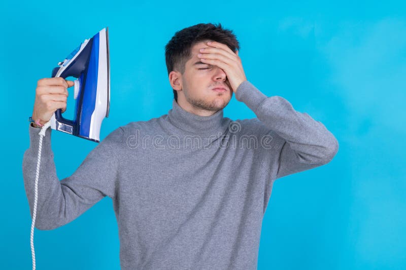 Man with Clothes Iron and Stress Expression Stock Image - Image of ...