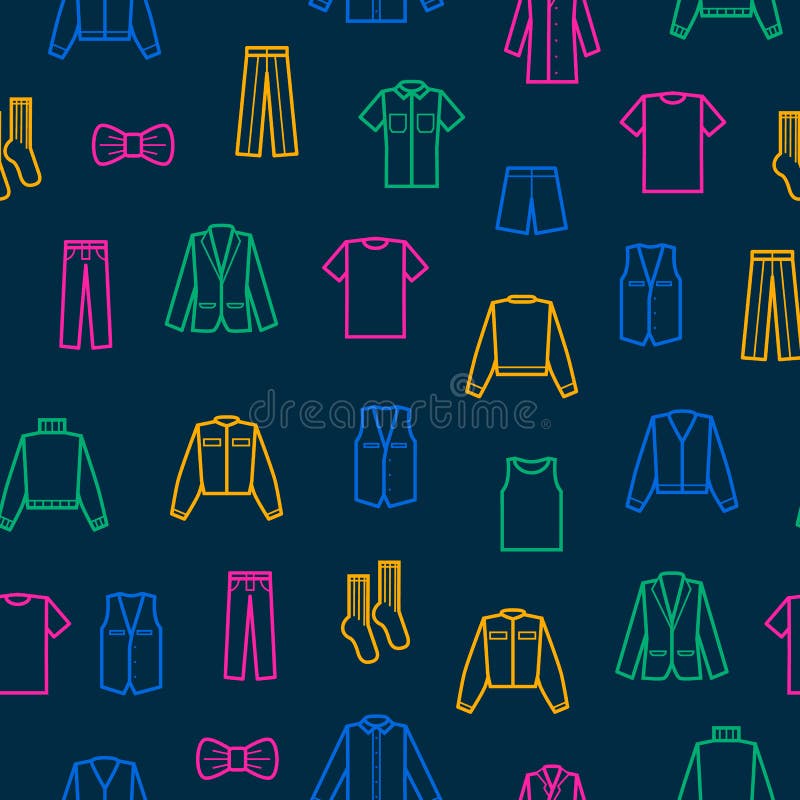 Man Clothes Signs Thin Line Seamless Pattern Background. Vector Stock ...