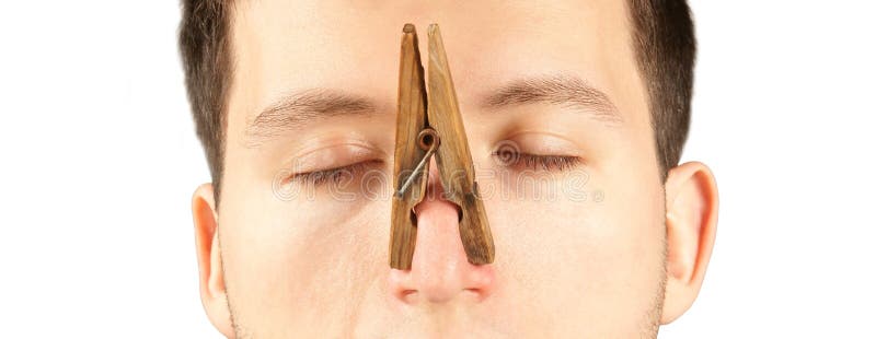 Man with Clothespin on Nose Isolated on White Background Stock Image ...