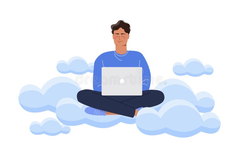 Man with Cloud Internet. Young Guy with Internet Sends or Downloads ...