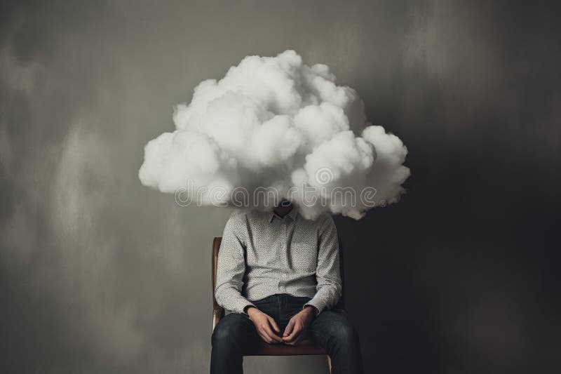 Man with Cloud Over His Head Depicting Solitude and Depression Stock ...