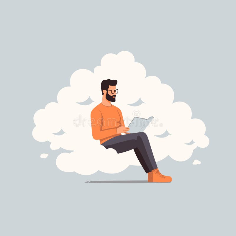 Man on Cloud Reading Book Vector Flat Isolated Illustration Stock ...