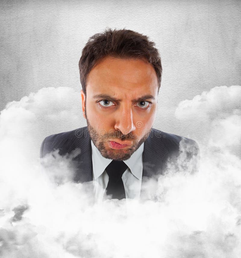 Man in the Clouds with Expression of Indecision Stock Image - Image of ...