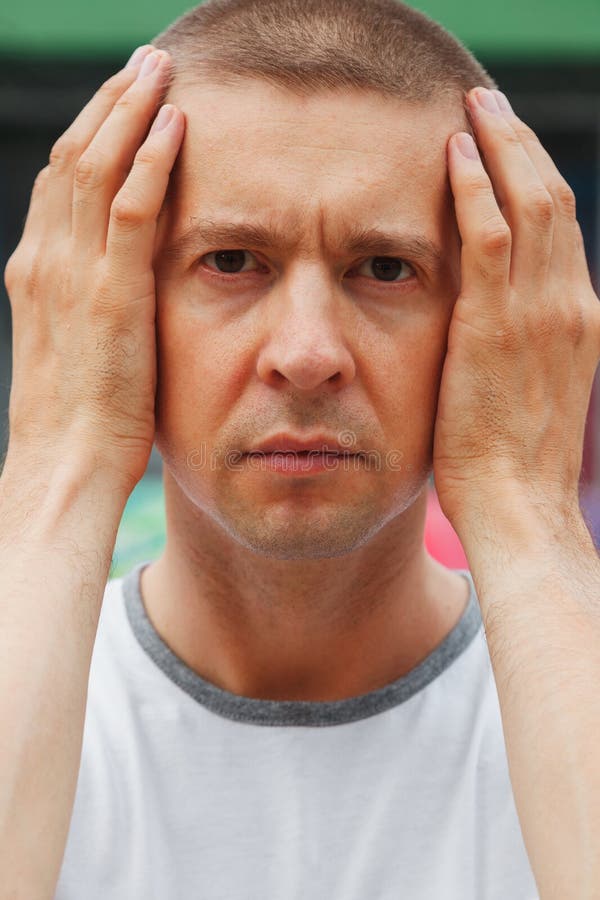 The Man Clutched at the Head Two Hands Stock Photo - Image of clutching ...