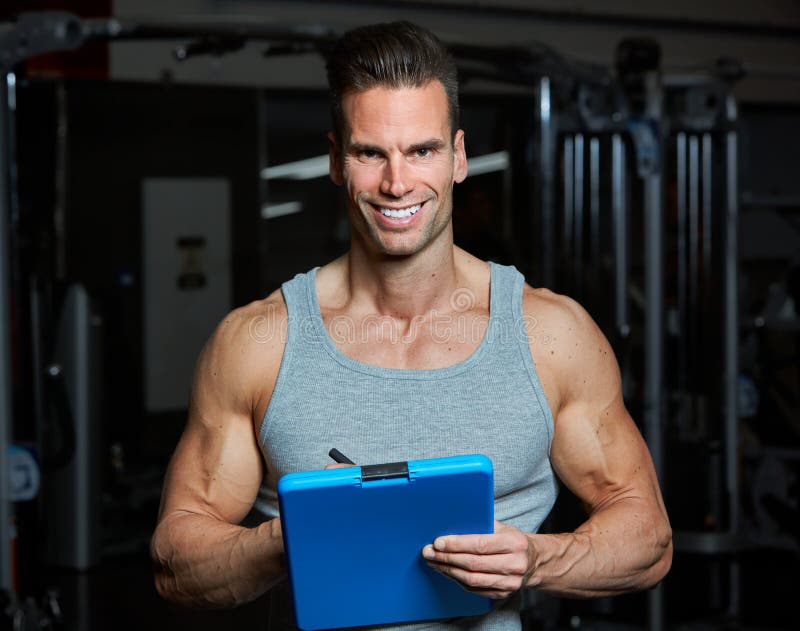 Man coach in gym stock photo. Image of sportive, human - 80492886