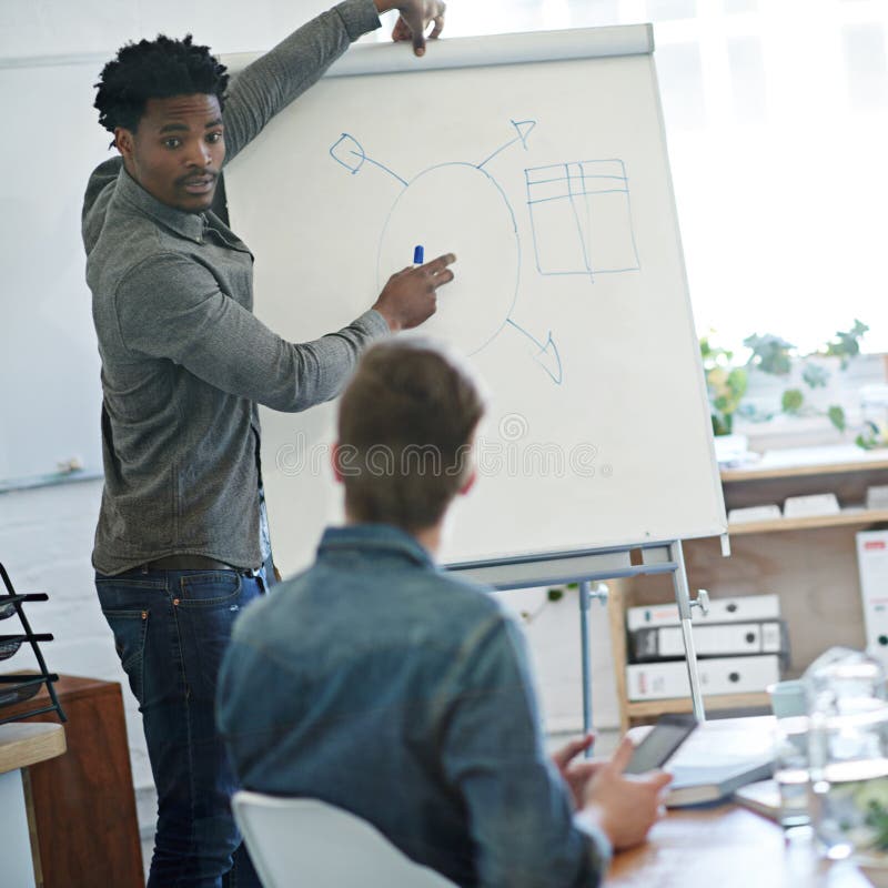 Man, Coach and Whiteboard in Office for Training, Teaching and Learning ...