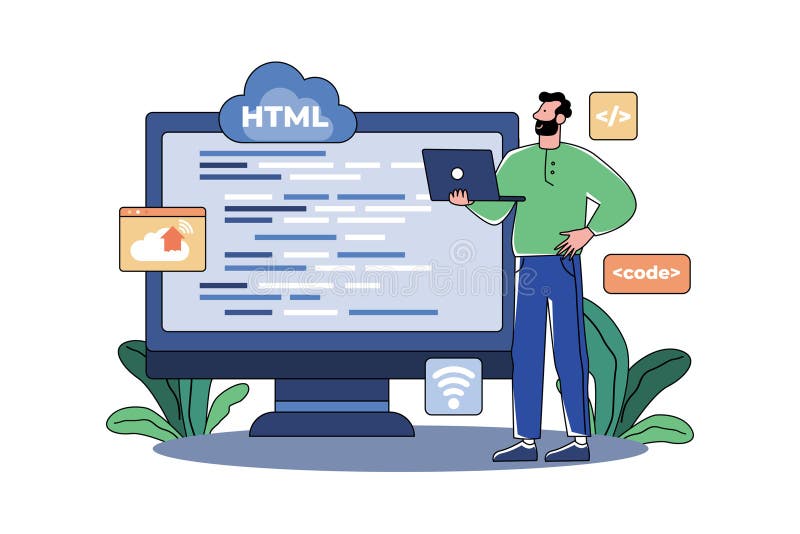 Man Coder Development Programming Computer Stock Vector Illustration Of Working Application