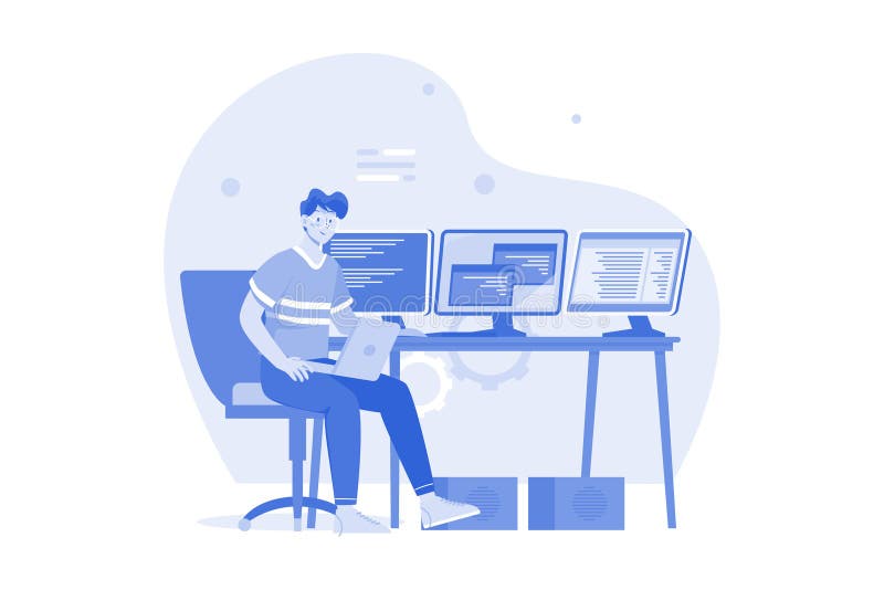 Man Coder Development Programming Computer Stock Vector Illustration 1889