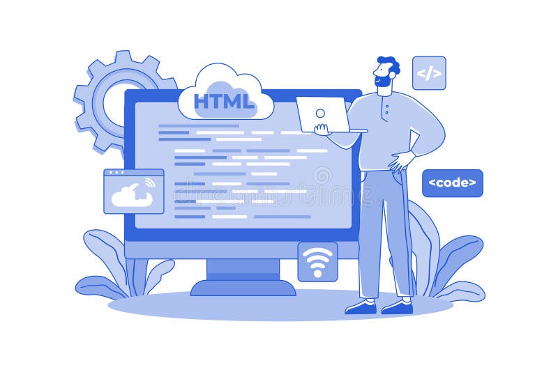 Man Coder Development Programming Computer Stock Vector Illustration