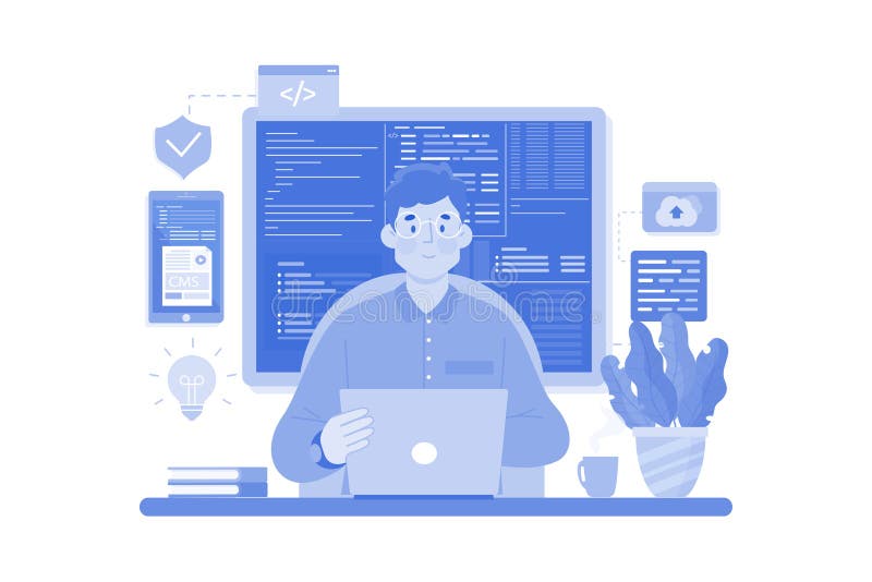Man Coder Development Programming Computer Stock Vector Illustration Of Internet Laptop
