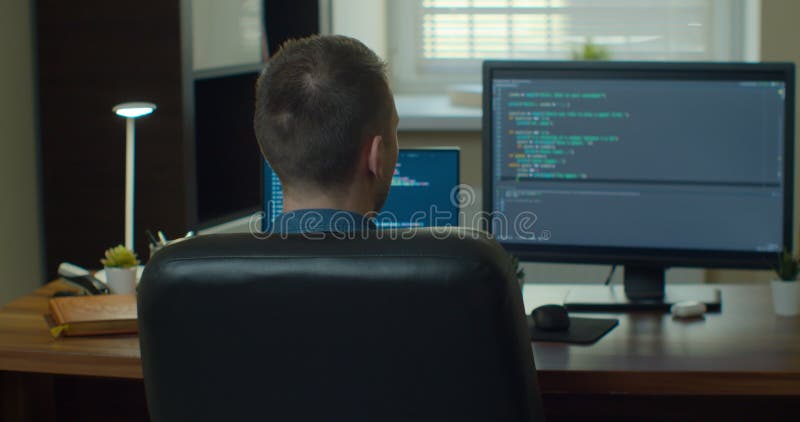 Man Coding Html And Programming On Screen Monitors Development Web Developer Stock Footage