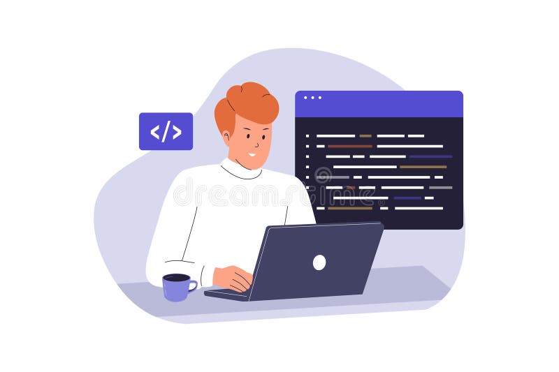 Man Coding on Laptop Illustration Stock Illustration - Illustration of programmer, script: 399270710
