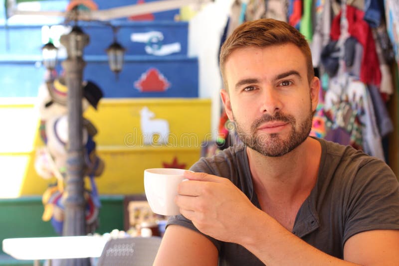 Man at Coffee Shop Looking at Camera Stock Photo - Image of lifestyle ...