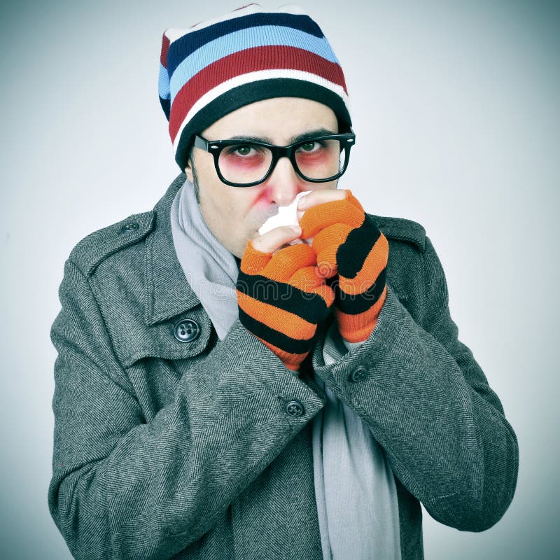 Man with a cold stock photo. Image of nose, scarf, allergy - 47058004