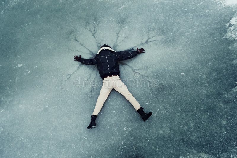 Man on the cold ice stock photo. Image of movie, emotion - 65591760