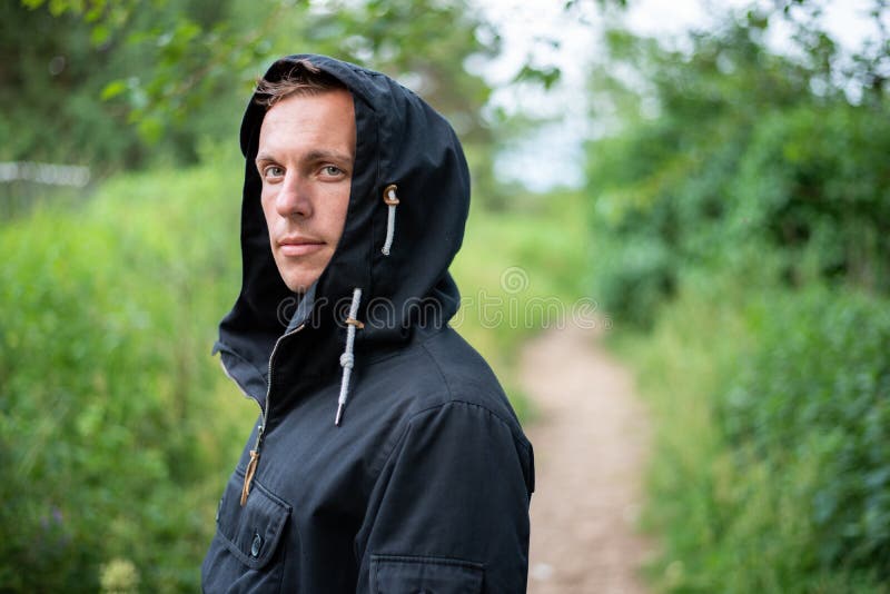 A Man in the Cold Season, in the Forest Stock Image - Image of color ...