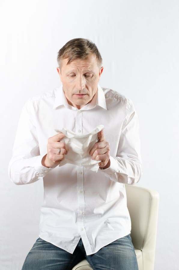 Man with cold stock image. Image of sneeze, towel, paper - 51255851