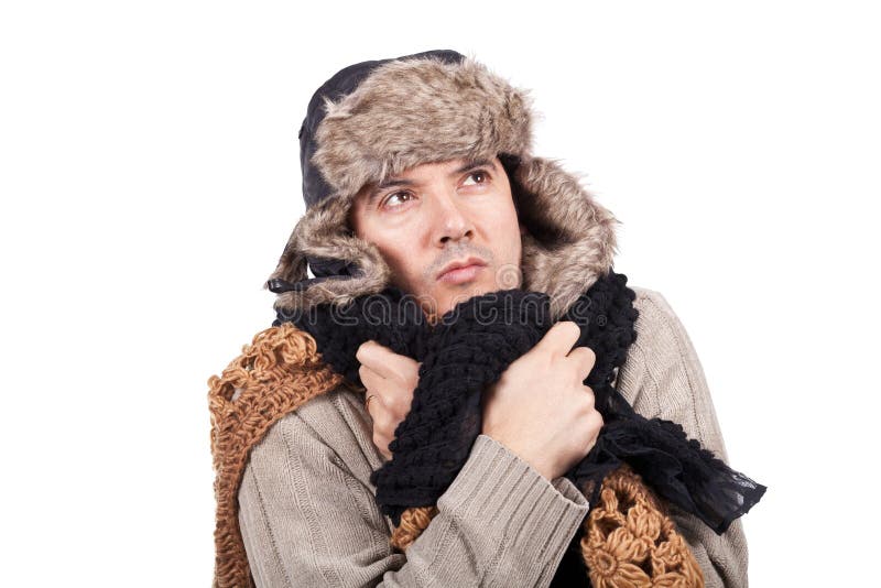 Frozen Man in Winter Clothes Warming Hands, Cold, Snow, Blizzard Stock ...