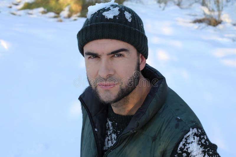 Man in the cold weather stock photo. Image of park, blizzard - 207821926