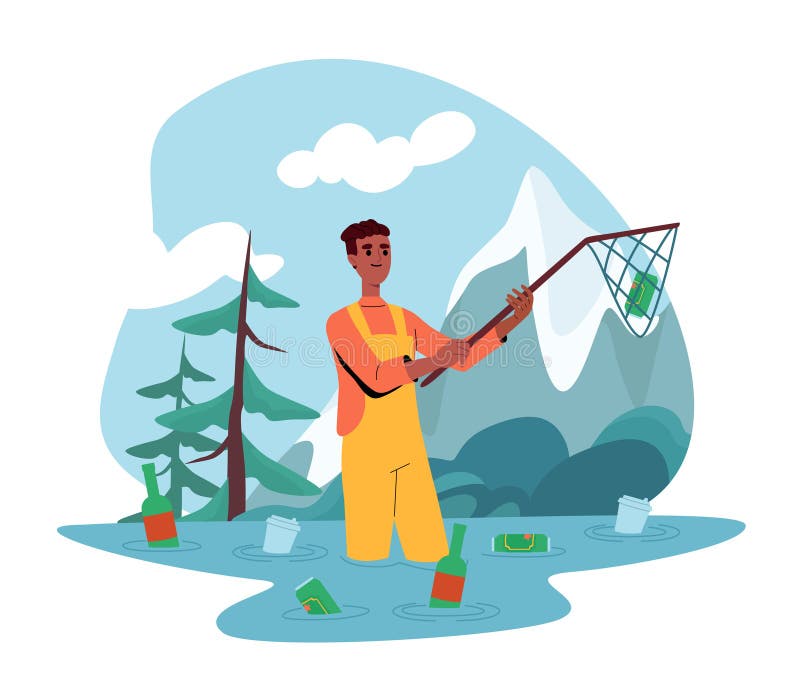 Man Collects Garbage Vector Concept Stock Vector - Illustration of ...