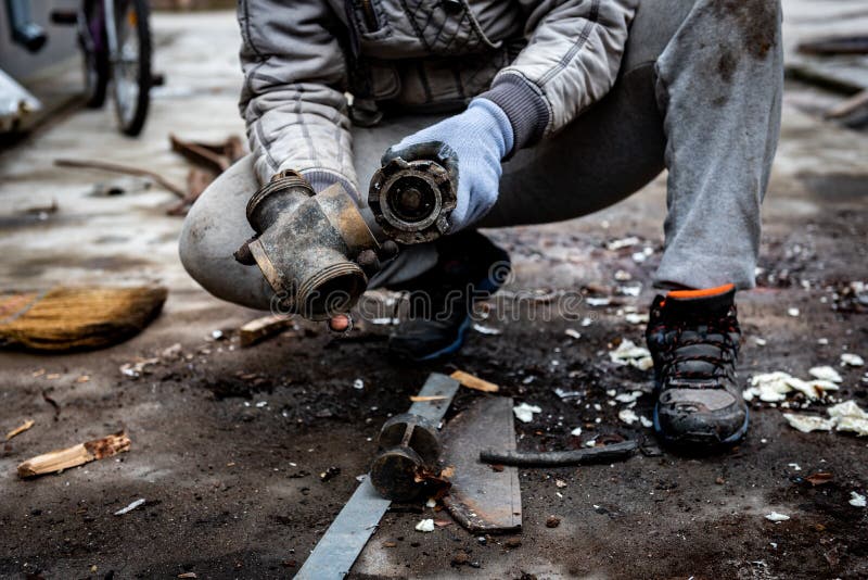 Man Collects Scrap Metal Outside Stock Image - Image of scrap ...