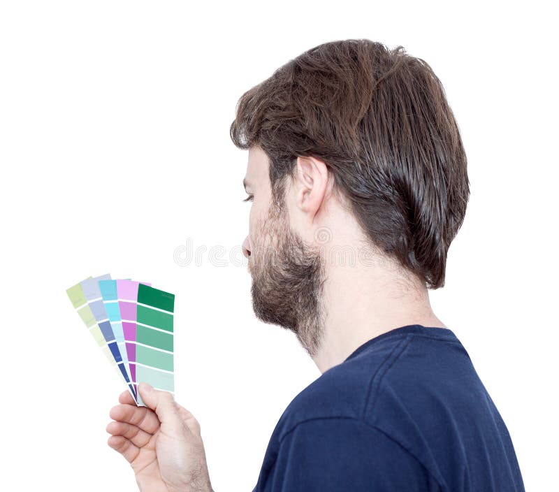 Man with Color Samples Isolated on White - Renovation Stock Image ...