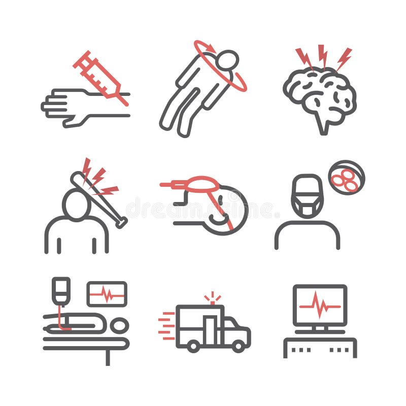 Man in a Coma. Hospital Bed. Infographic Line Icons. Vector Stock ...