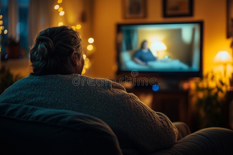 Obese Person Watching a Home Movie with Family, Cozy and Casual Evening ...