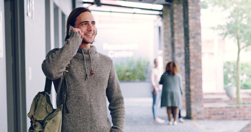 Man, Communication and Smartphone on Campus for Education, University ...