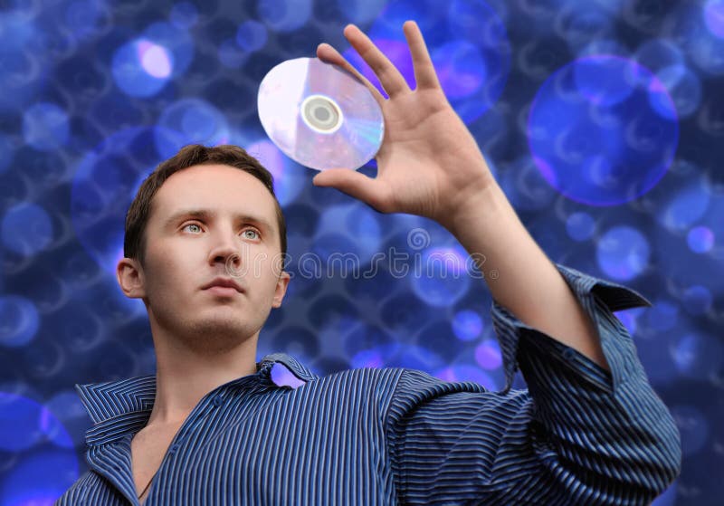 Man with compact disc stock image. Image of alone, adult - 15186469