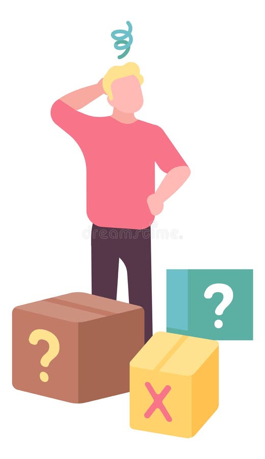 Man Compare Different Boxes. Making Choice Concept Stock Vector ...