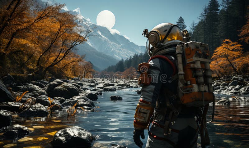 Diver in Full Suit Standing in River Stock Image - Image of adventure ...