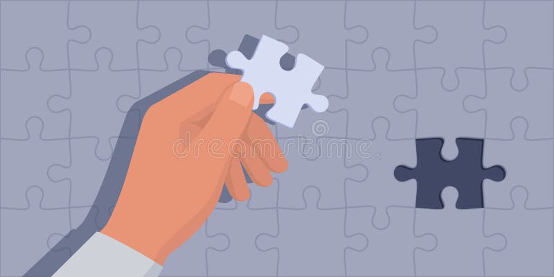 Man Completing a Jigsaw Puzzle Stock Vector - Illustration of last ...