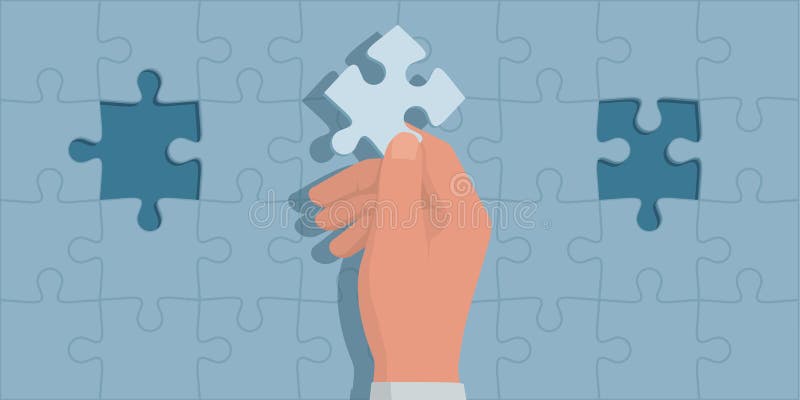 Man Completing a Jigsaw Puzzle Stock Vector - Illustration of puzzle ...