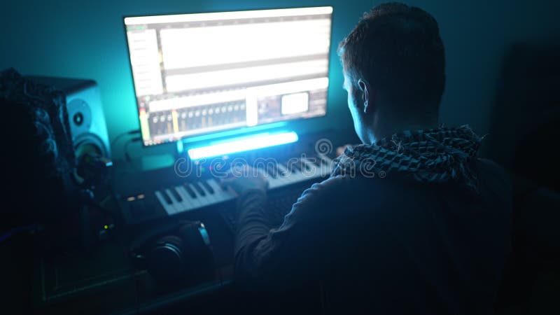 Man composing new song. stock video. Video of melody - 225791045