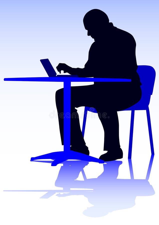 Man and Computer, Back View Stock Vector - Illustration of architect ...