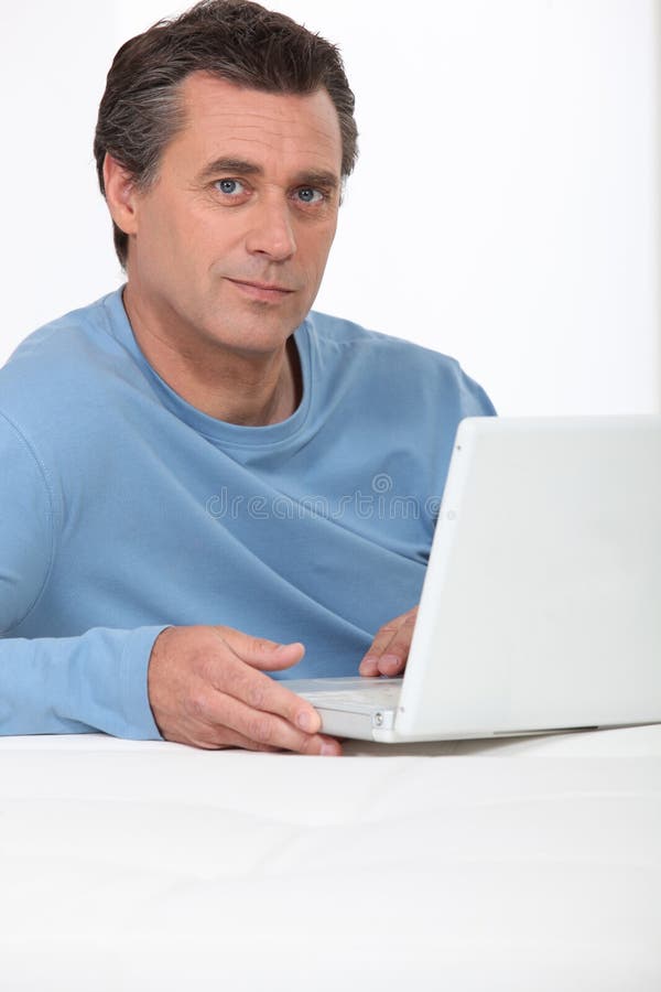 Man with computer stock photo. Image of tickets, blue - 29388204