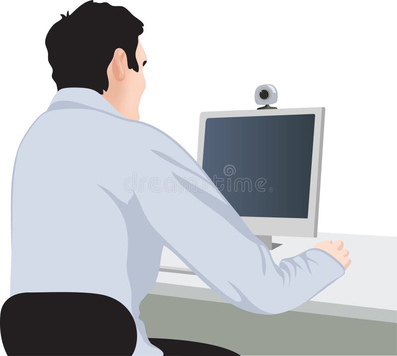 Man and Computer, Back View Stock Vector - Illustration of architect ...