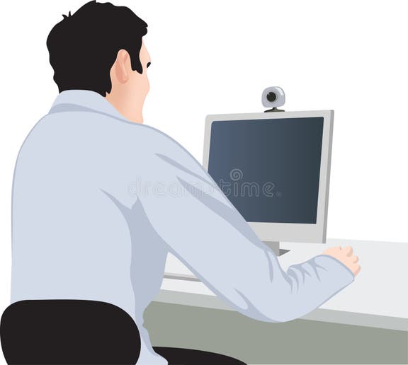 Man and Computer, Back View Stock Vector - Illustration of architect ...